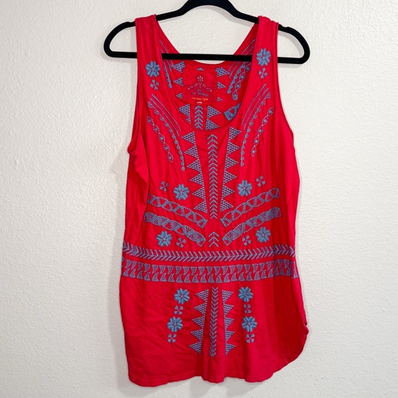 Johnny Was | Tops | Johnny Was Red Tank Top With Blue Embroidery | Poshmark